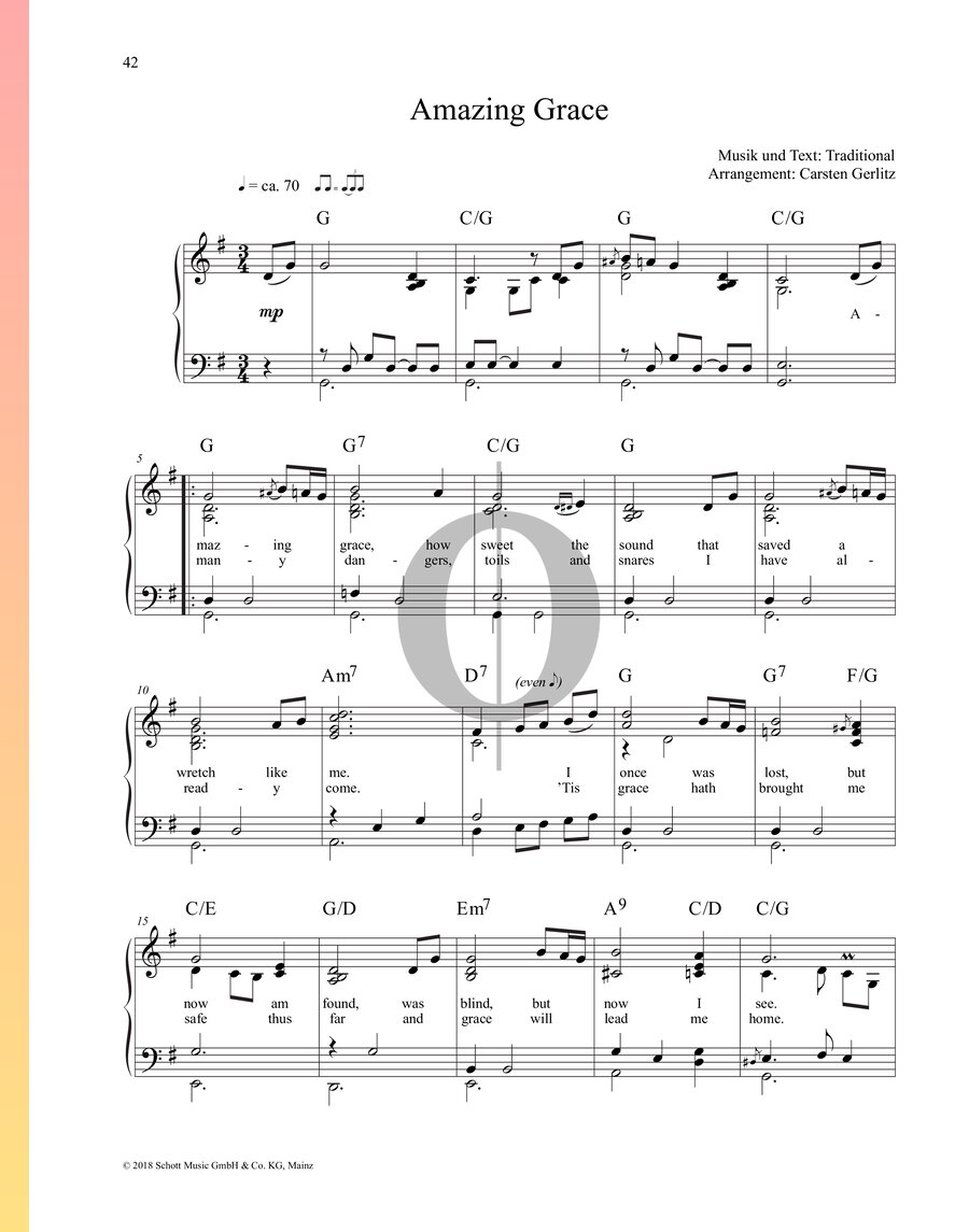 Amazing Grace (Anonymous) Piano Sheet Music - OKTAV