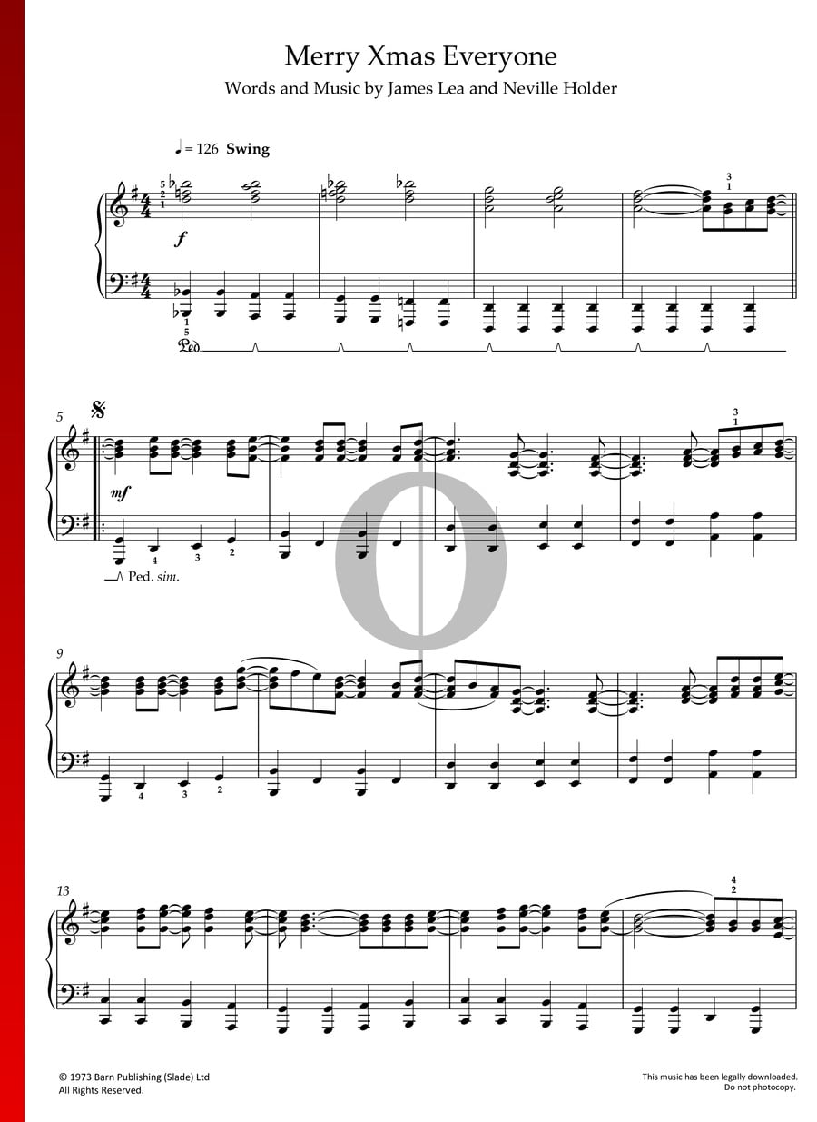 Merry Xmas Everybody (Slade) Piano Sheet Music - OKTAV