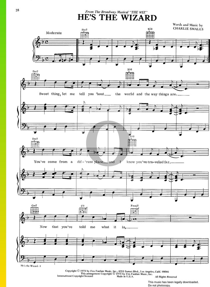 He's The Wizard (Charlie Smalls) Piano Sheet Music - OKTAV