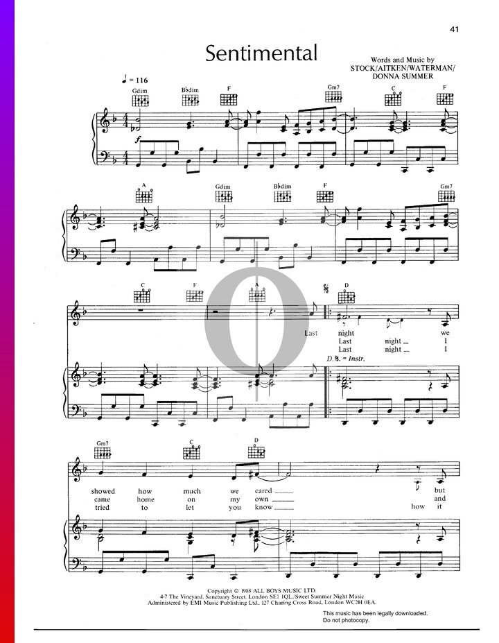 Sentimental (Donna Summer) Piano Sheet Music - OKTAV
