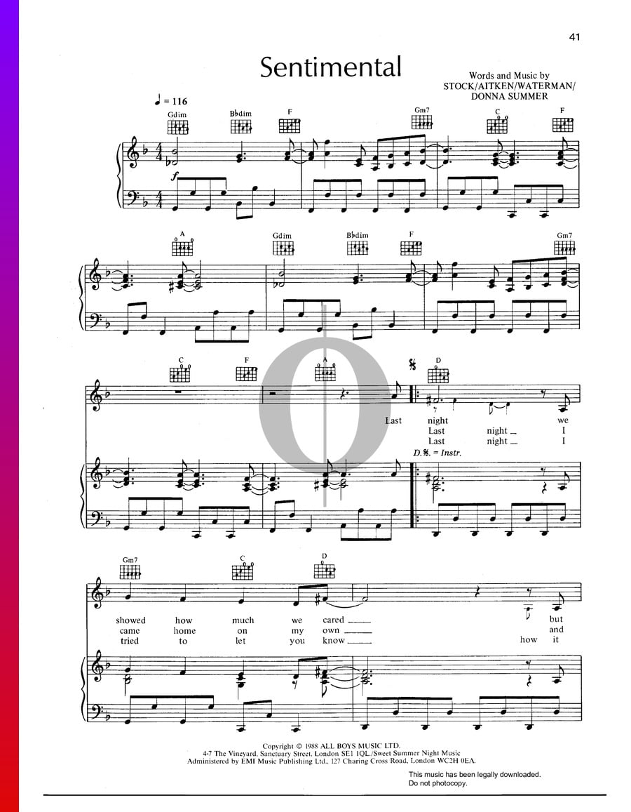 Sentimental (Donna Summer) Piano Sheet Music - OKTAV