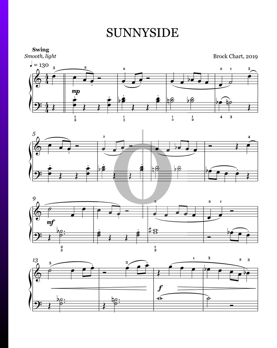 Sunnyside (Brock Chart) Piano Sheet Music - OKTAV