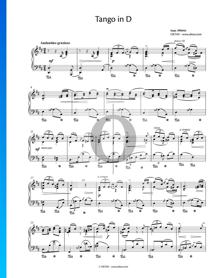Tango in D, Op. 165 No. 2 (Isaac Albéniz) Piano Sheet Music - OKTAV