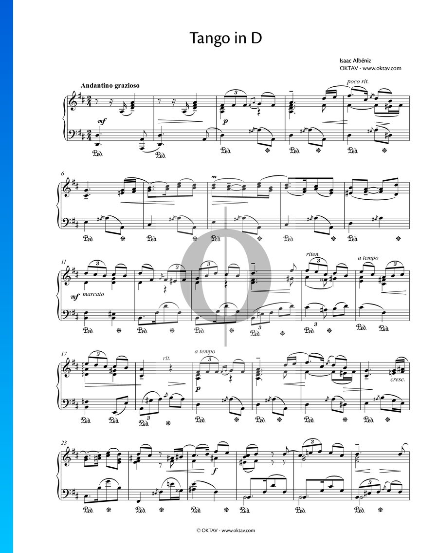 Tango in D, Op. 165 No. 2 (Isaac Albéniz) Piano Sheet Music - OKTAV