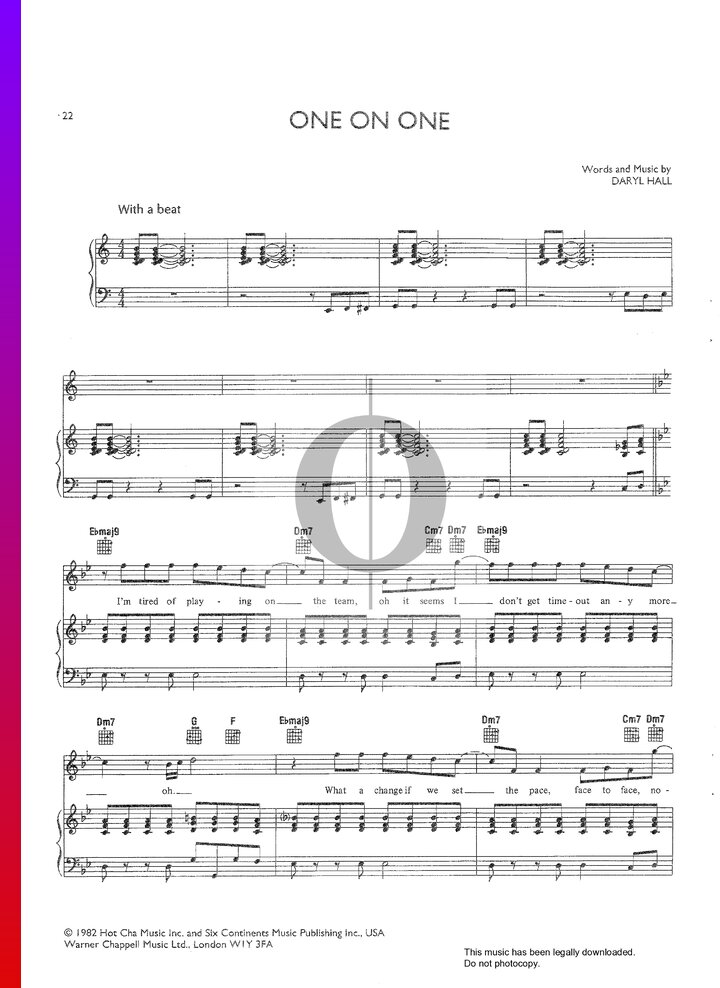 One On One (Daryl Hall & John Oates) Piano Sheet Music - OKTAV