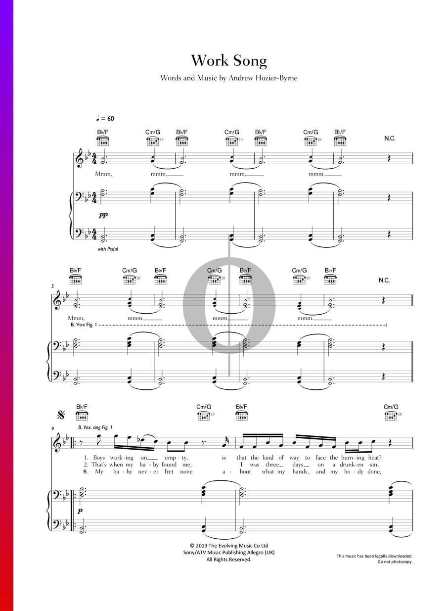 Work Song (Hozier) Piano Sheet Music - OKTAV