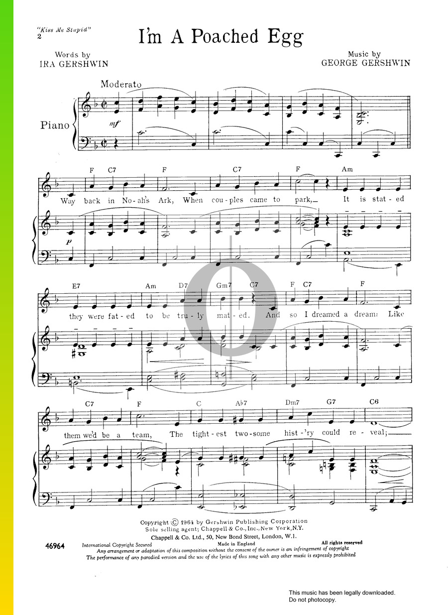 I'm A Poached Egg (George Gershwin, Ira Gershwin) Piano Sheet Music - OKTAV