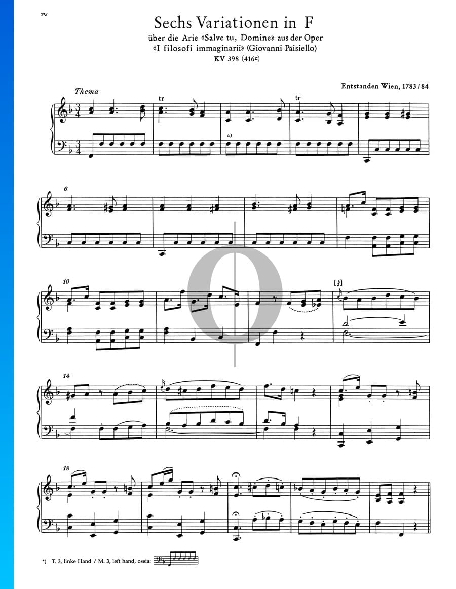 6 Variations in F Major, KV 398 (Anh. 416e) (Wolfgang Amadeus Mozart ...