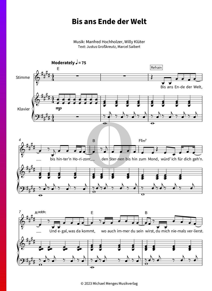 Bis Ans Ende Der Welt Roland Kaiser Piano Sheet Music Oktav