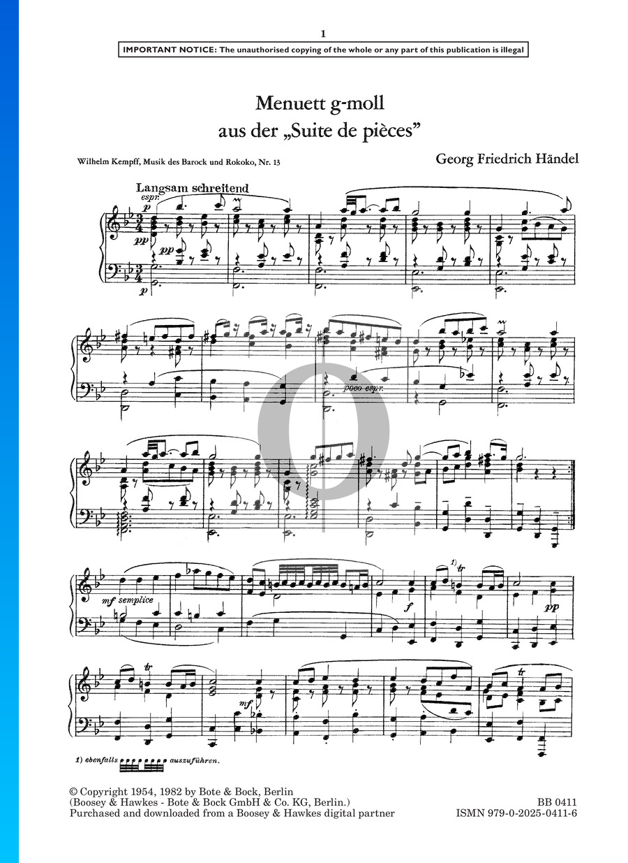 Minuet G Minor, HWV 434/4 (Georg Friedrich Händel) Piano Sheet Music ...