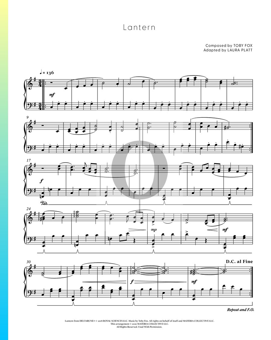 Lantern (Toby Fox) Piano Sheet Music - OKTAV