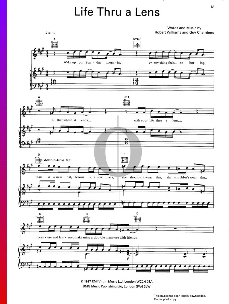 Life Thru A Lens (Robbie Williams) Piano Sheet Music - OKTAV