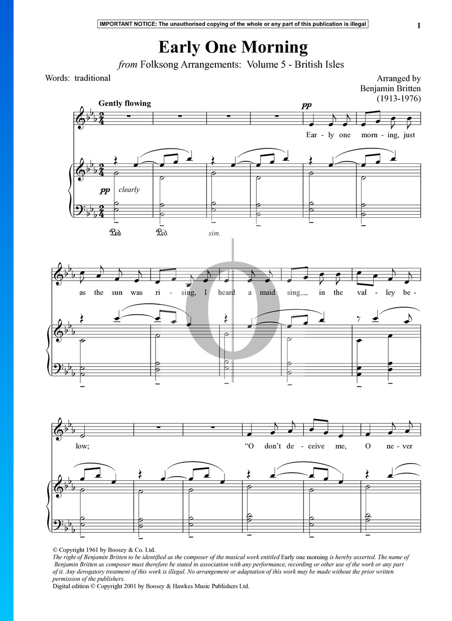 Folksong Arrangements Vol 5 British Isles Early One Morning