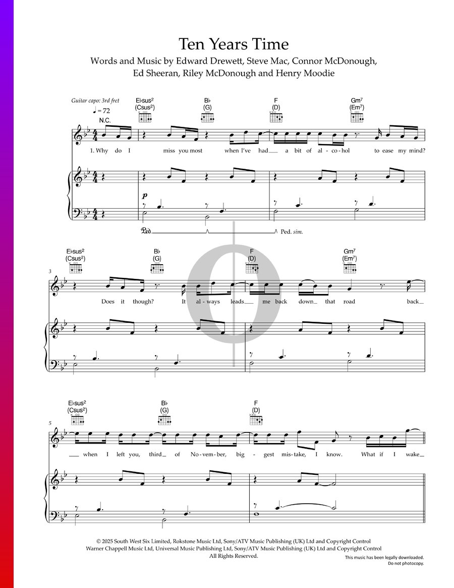 Ten Years Time (Henry Moodie) Piano Sheet Music - OKTAV