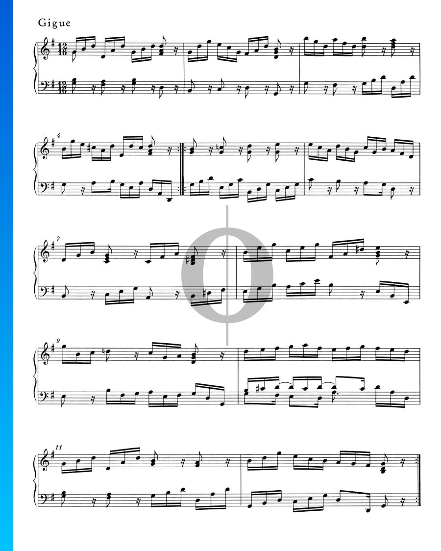 Suite G Major, HWV 450: 5. Gigue (Georg Friedrich Händel) Piano Sheet ...