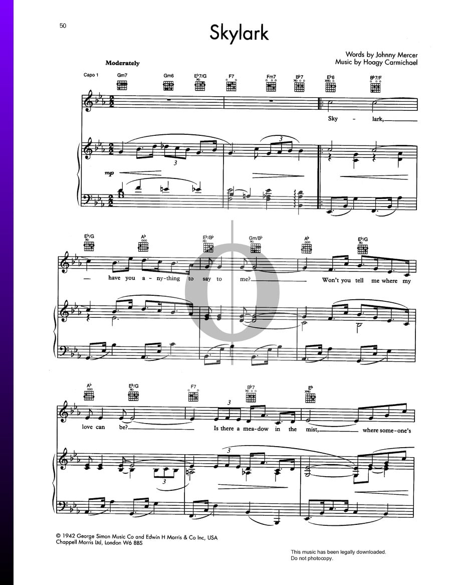 Skylark (Hoagy Carmichael) Piano Sheet Music - OKTAV