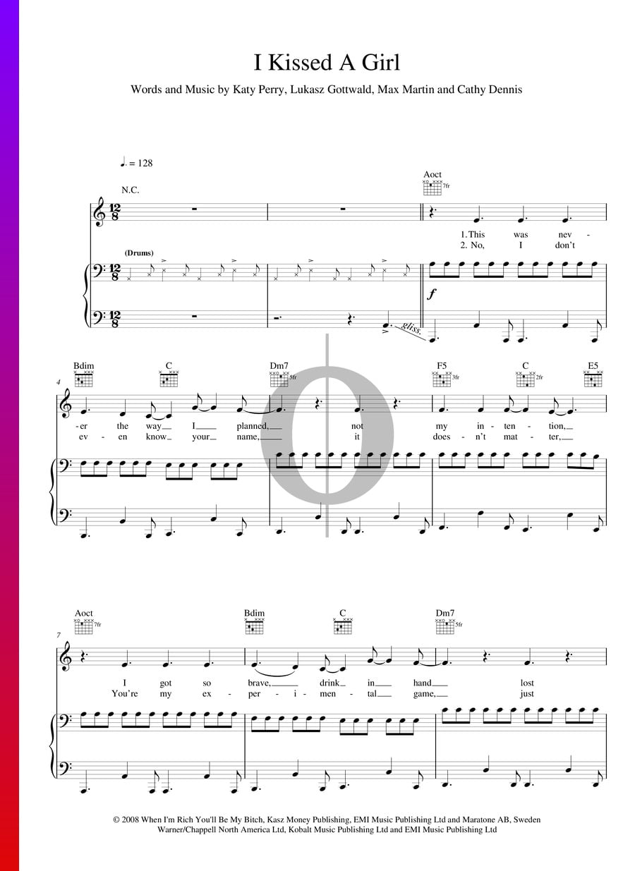 I Kissed A Girl (Katy Perry) Piano Sheet Music - OKTAV