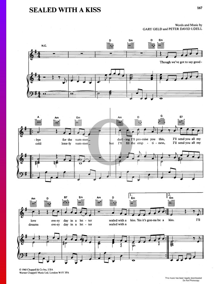 Sealed With A Kiss (Brian Hyland) Piano Sheet Music - OKTAV