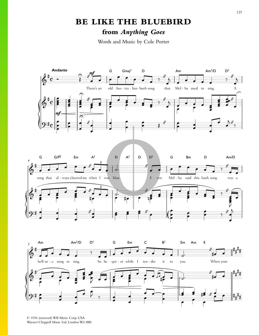 Be Like The Blue Bird (Cole Porter) Piano Sheet Music - OKTAV