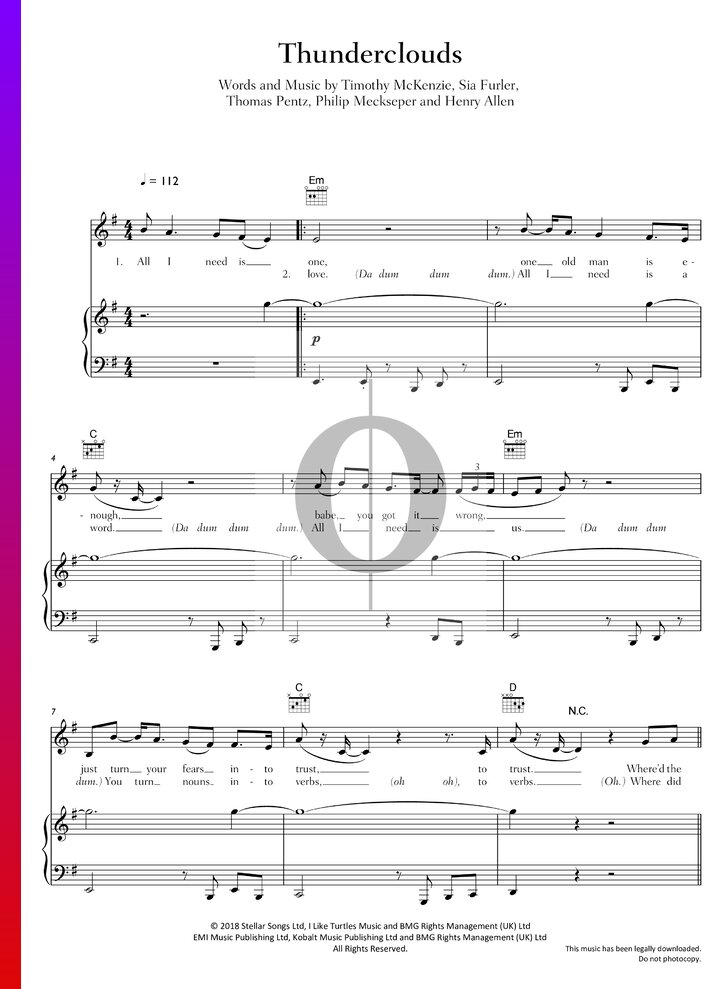 Thunderclouds (Sia, Diplo, Labrinth) Piano Sheet Music - OKTAV