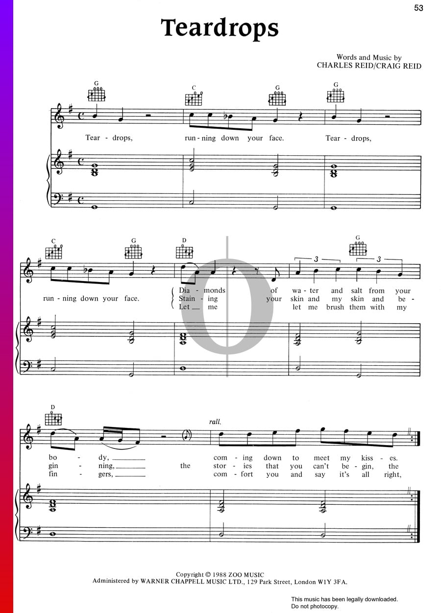 Teardrops (The Proclaimers) Piano Sheet Music - OKTAV