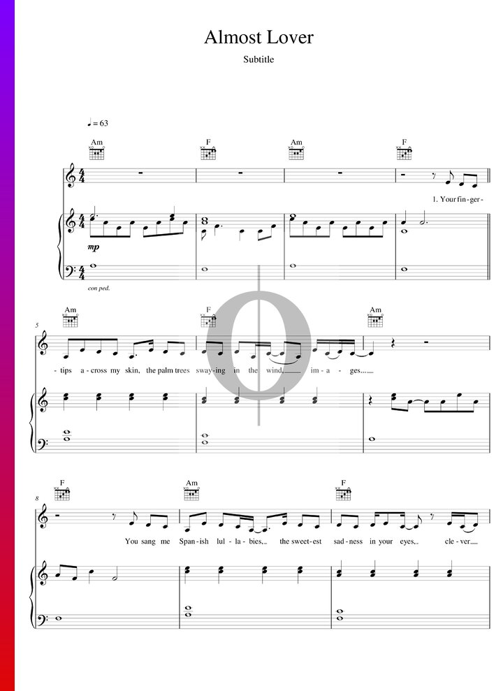 Almost Lover (A Fine Frenzy) Piano Sheet Music - OKTAV