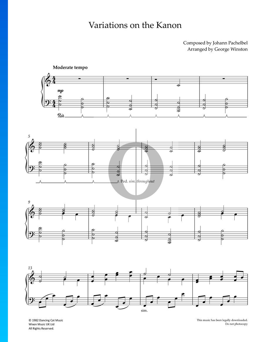 Variations On the Kanon (George Winston) Piano Sheet Music - OKTAV