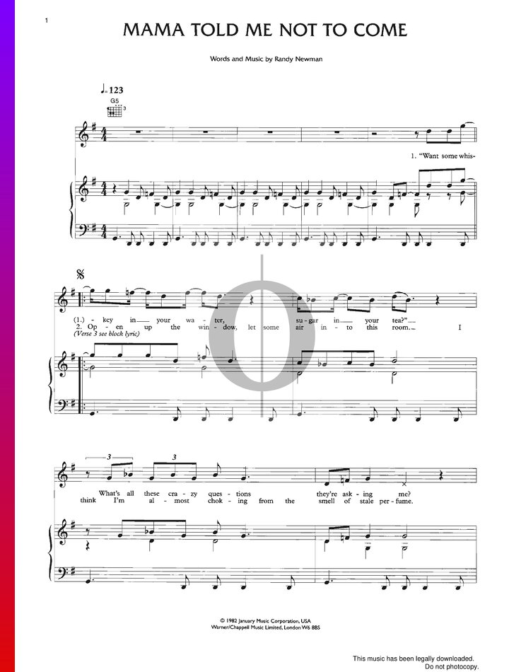 Mama Told Me Not To Come (Eric Burdon) Piano Sheet Music - OKTAV