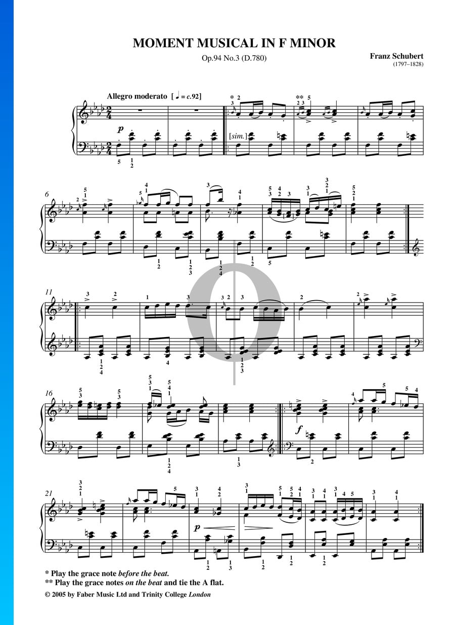 Moment Musical Fa mineur, Op. 94 No. 3 (D 780) » Franz Schubert - Partitions de piano - OKTAV