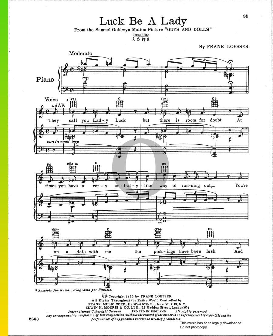 Luck Be A Lady Sheet Music (Piano, Guitar, Voice) - OKTAV
