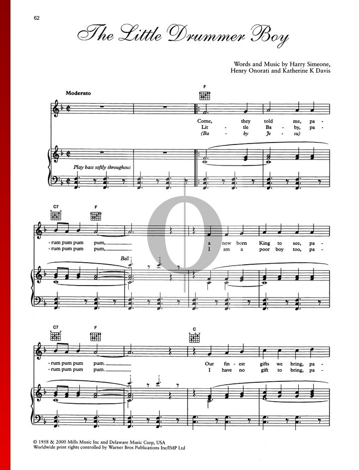 The Little Drummer Boy (Katherine Davis) Piano Sheet Music - OKTAV