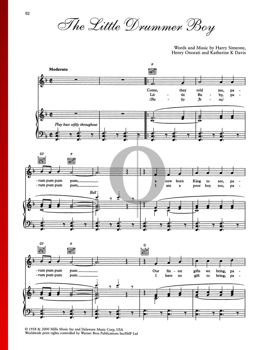 The Little Drummer Boy (Katherine Davis) Piano Sheet Music - OKTAV