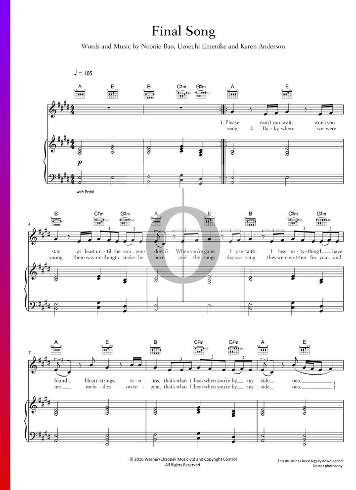 Final Song (MØ) Piano Sheet Music - OKTAV
