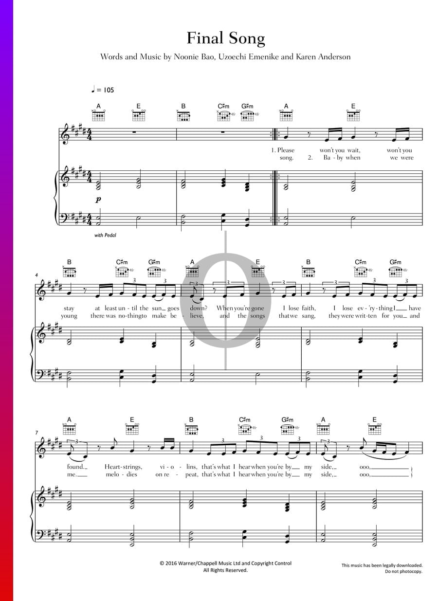 Final Song (MØ) Piano Sheet Music - OKTAV