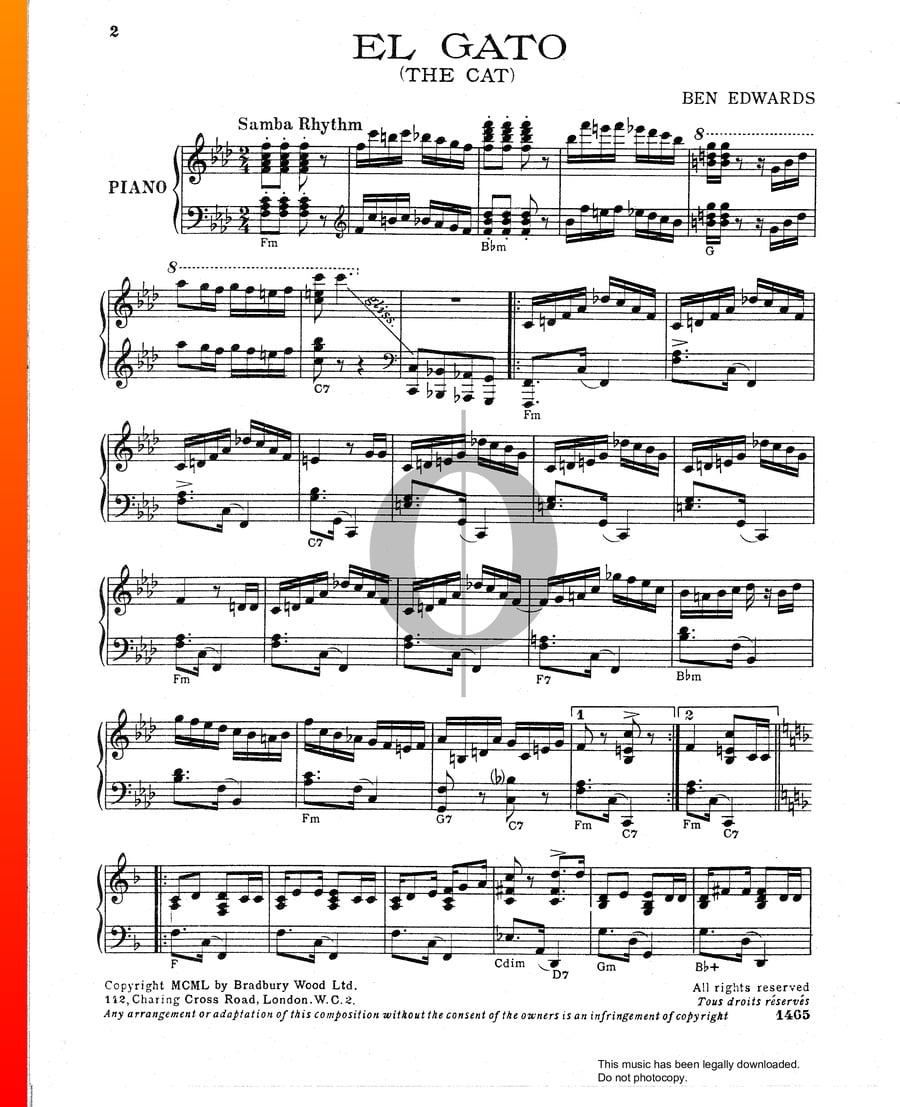 El Gato (The Cat) (Ben Edwards) Piano Sheet Music - OKTAV