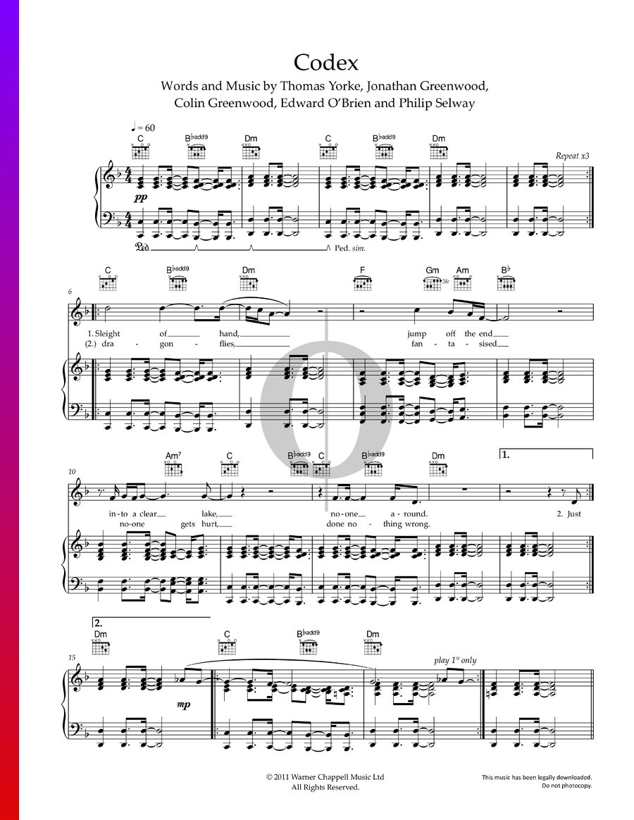 Codex (Radiohead) Piano Sheet Music - OKTAV