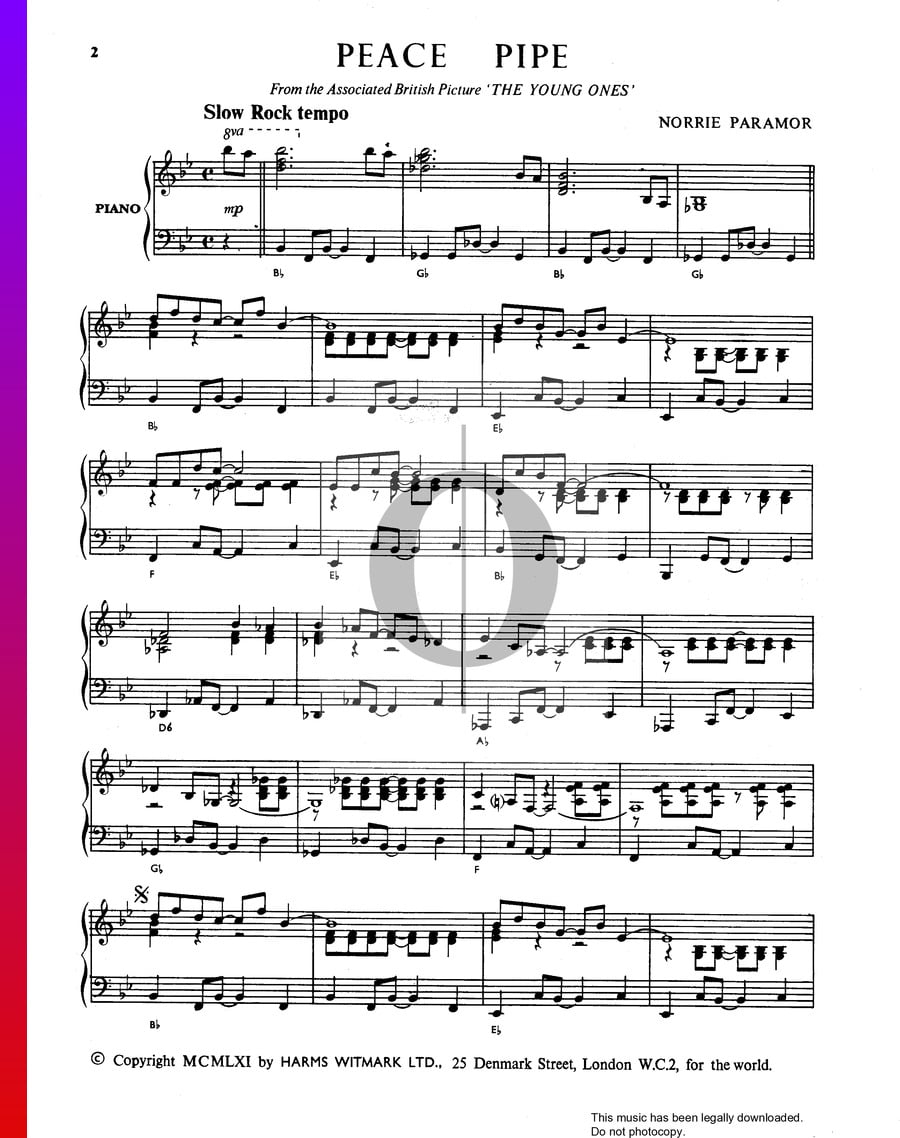Peace Pipe (Cliff Richard) Piano Sheet Music - OKTAV