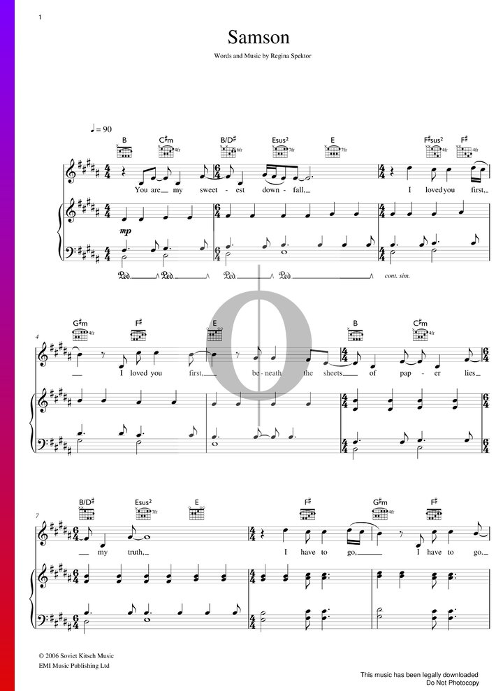 Samson (Regina Spektor) Piano Sheet Music - OKTAV