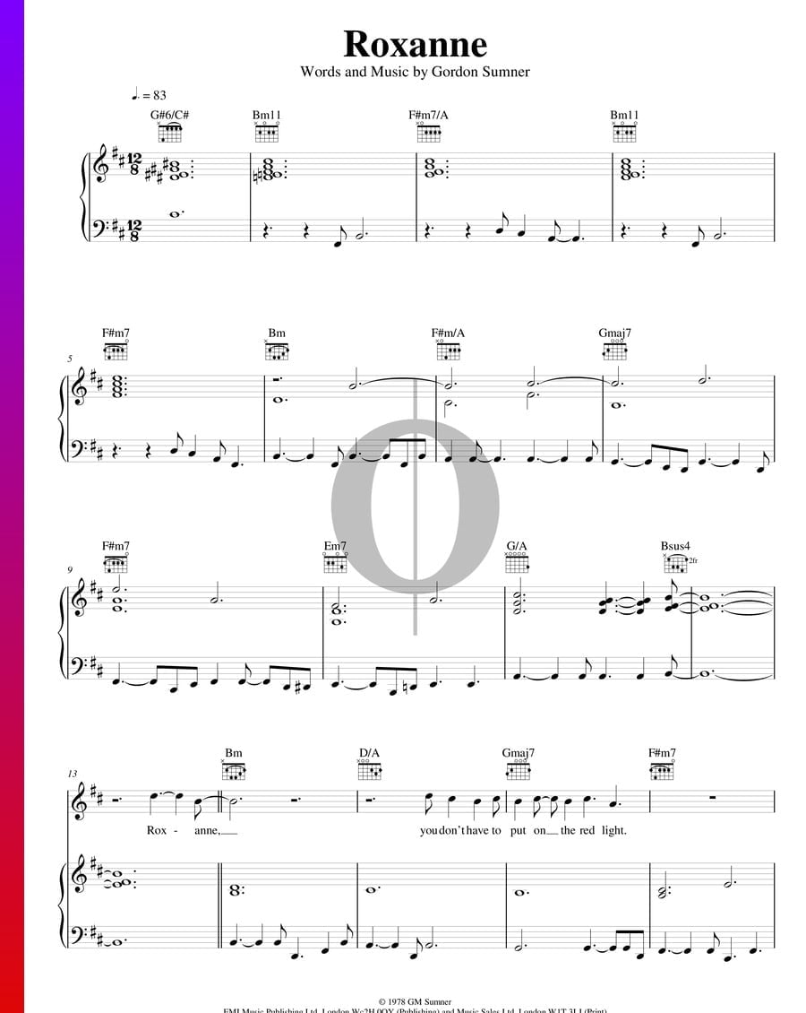 Roxanne (The Police) Piano Sheet Music - OKTAV