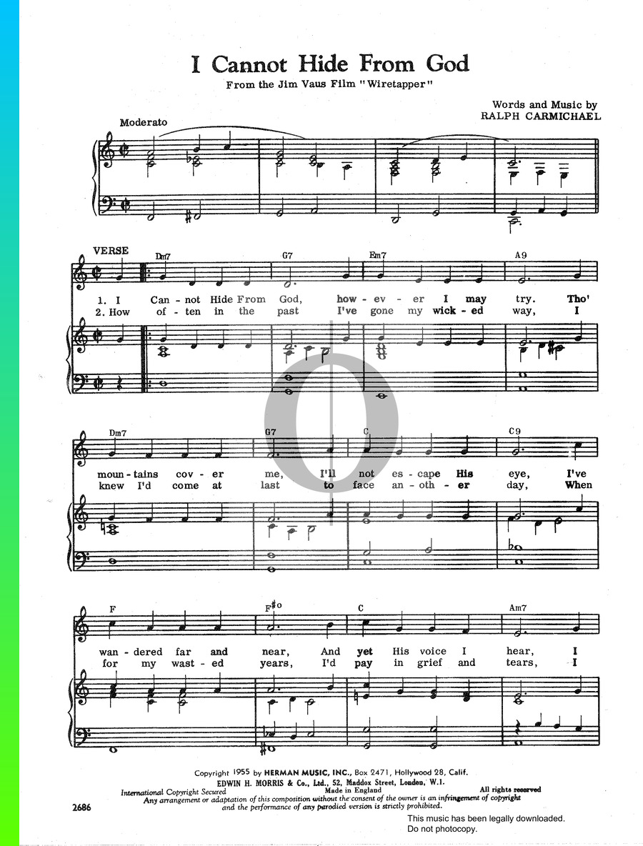 I Cannot Hide From God Piano Sheet Music from Wiretapper by Ralph ...