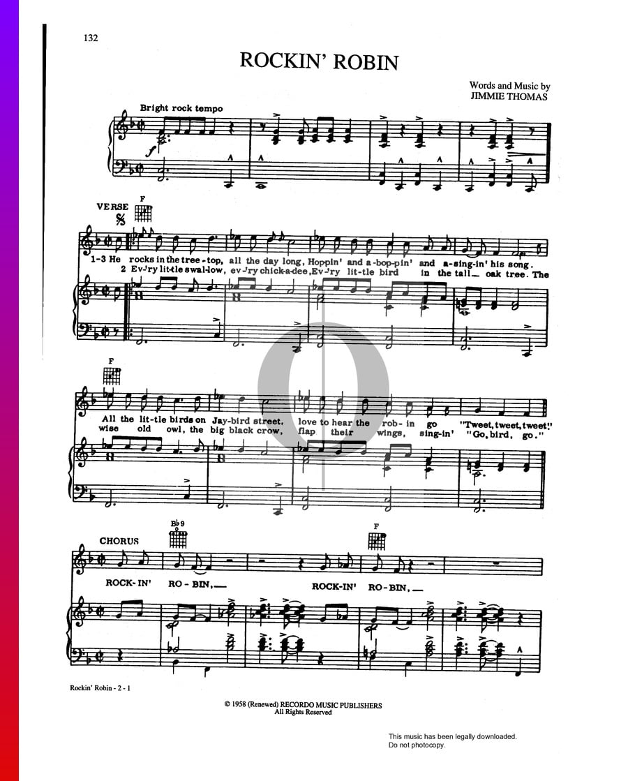 Rockin' Robin (Bobby Day) Piano Sheet Music - OKTAV