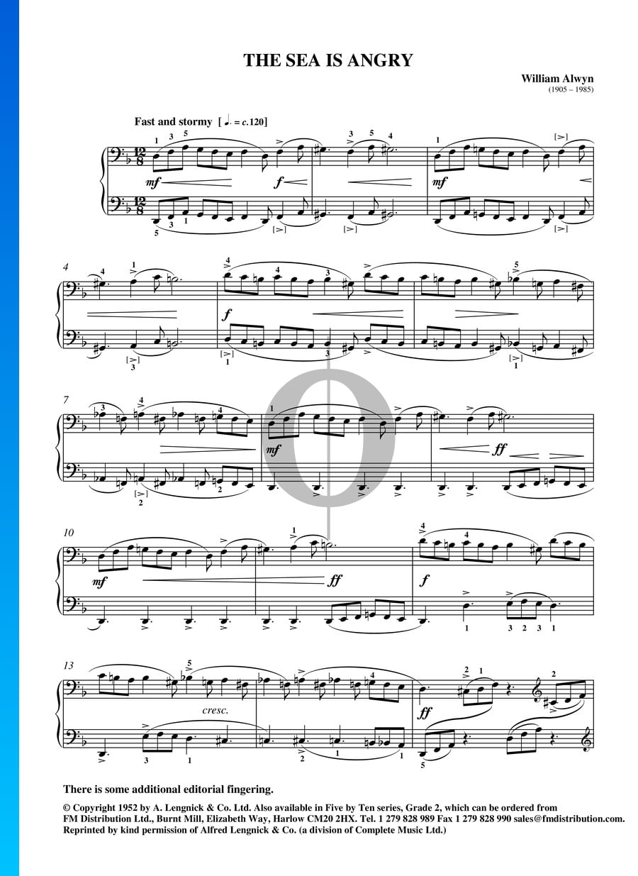 The Sea Is Angry (William Alwyn) Piano Sheet Music - OKTAV