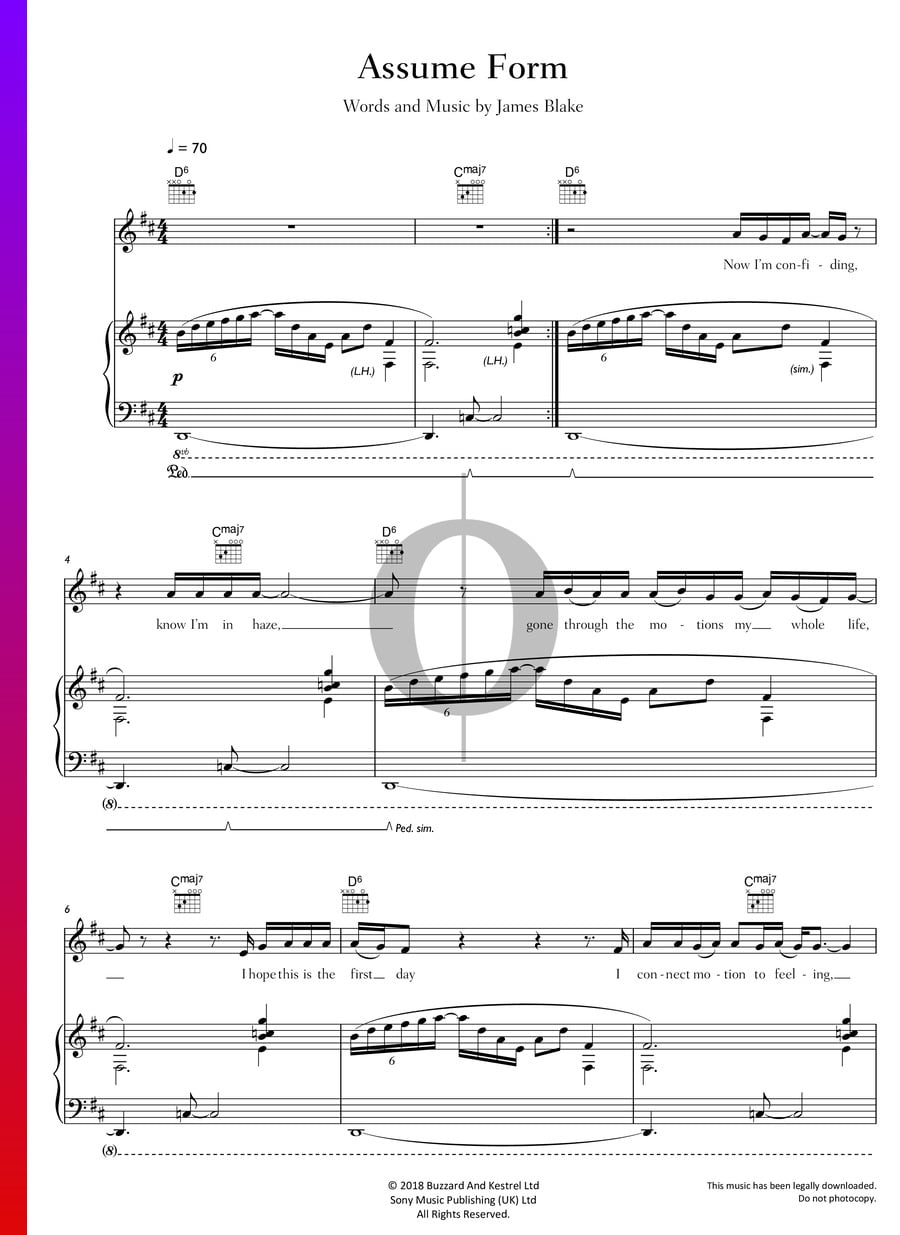Assume Form (James Blake) Piano Sheet Music - OKTAV