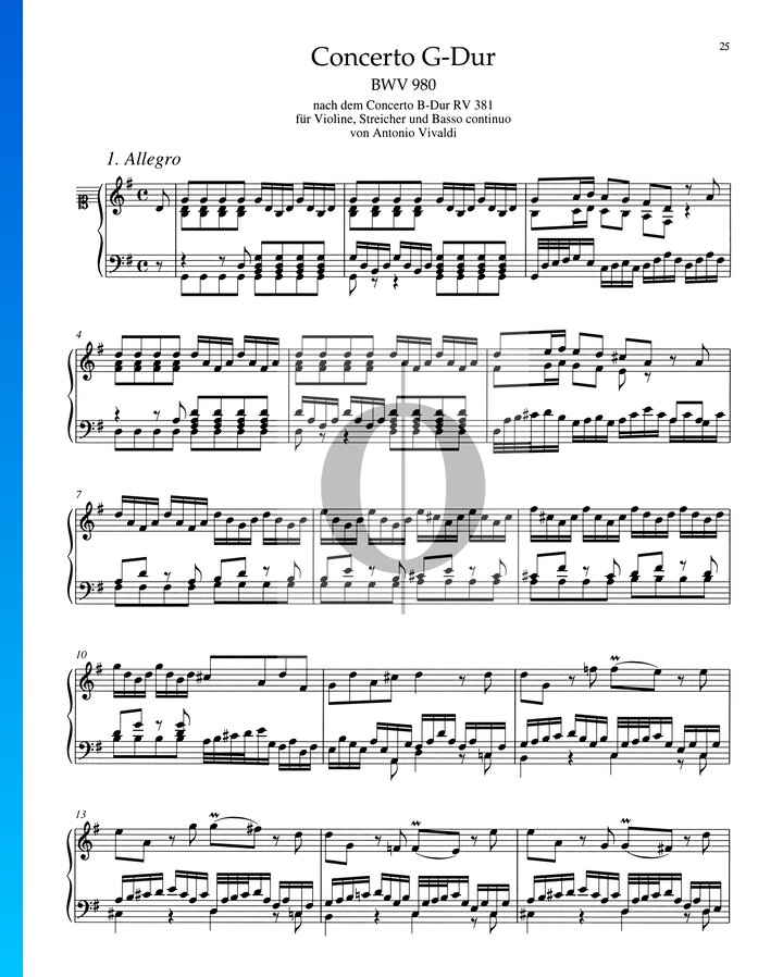 Concerto en Sol Majeur, BWV 980: 1. Allegro » Johann Sebastian Bach ...