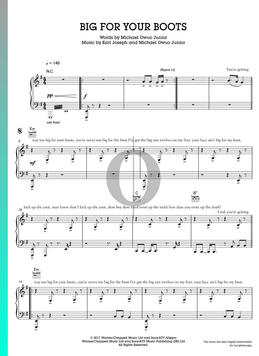 Big For Your Boots (Stormzy) Piano Sheet Music - OKTAV