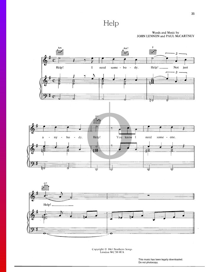 Help! (The Beatles) Piano Sheet Music - OKTAV