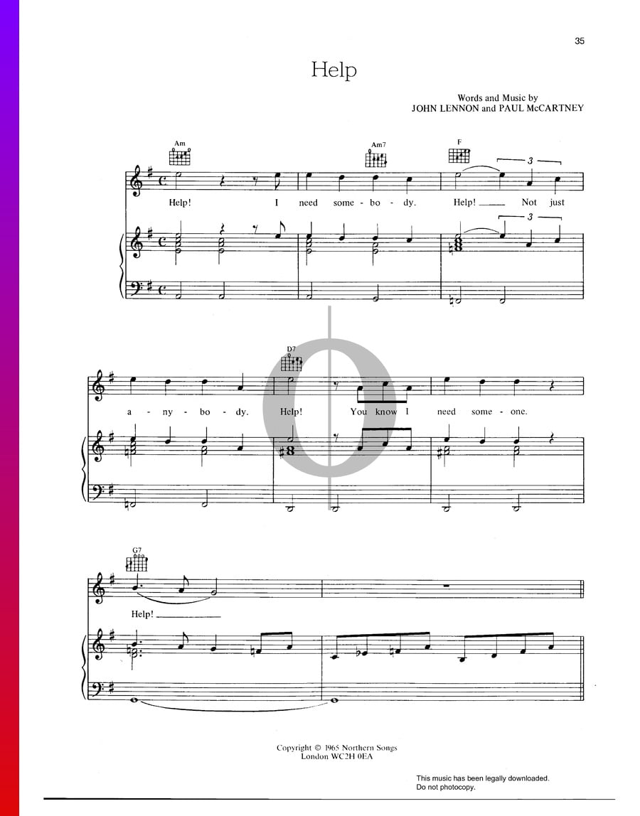 Help! (The Beatles) Piano Sheet Music - OKTAV