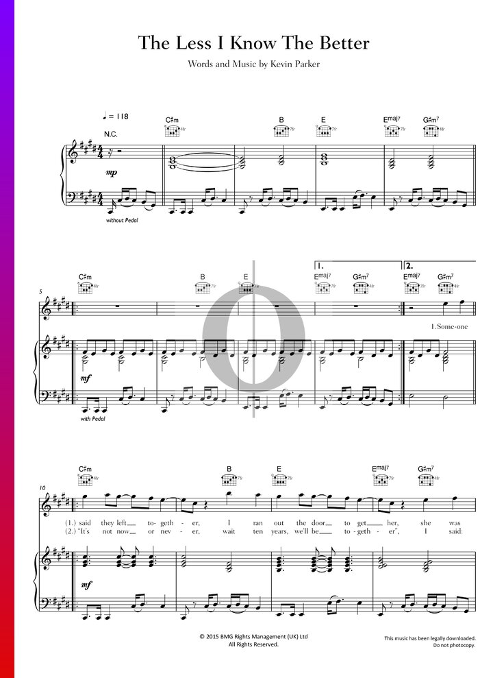 The Less I Know The Better door Tame Impala | piano bladmuziek (Piano ...