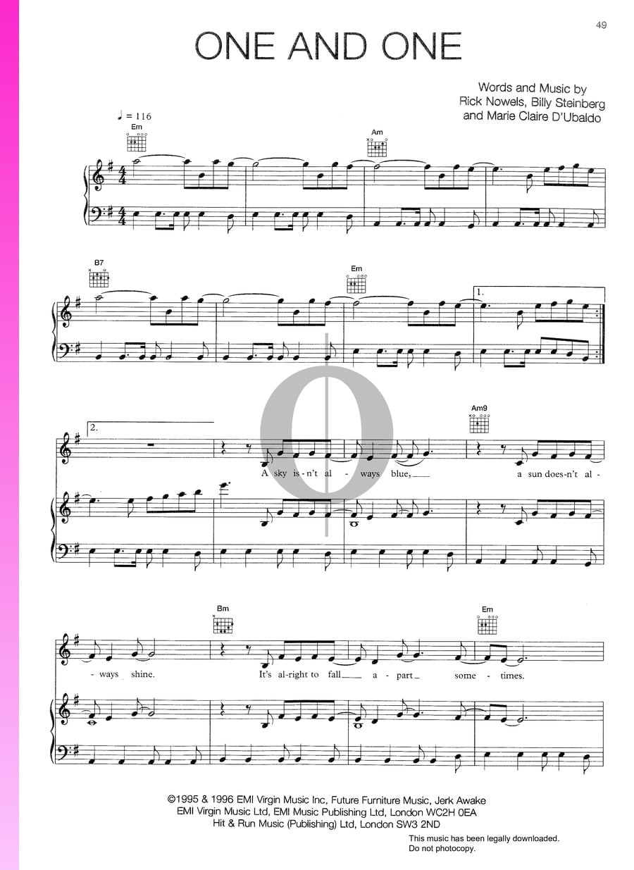 One And One (Robert Miles, Maria Nayler) Piano Sheet Music - OKTAV