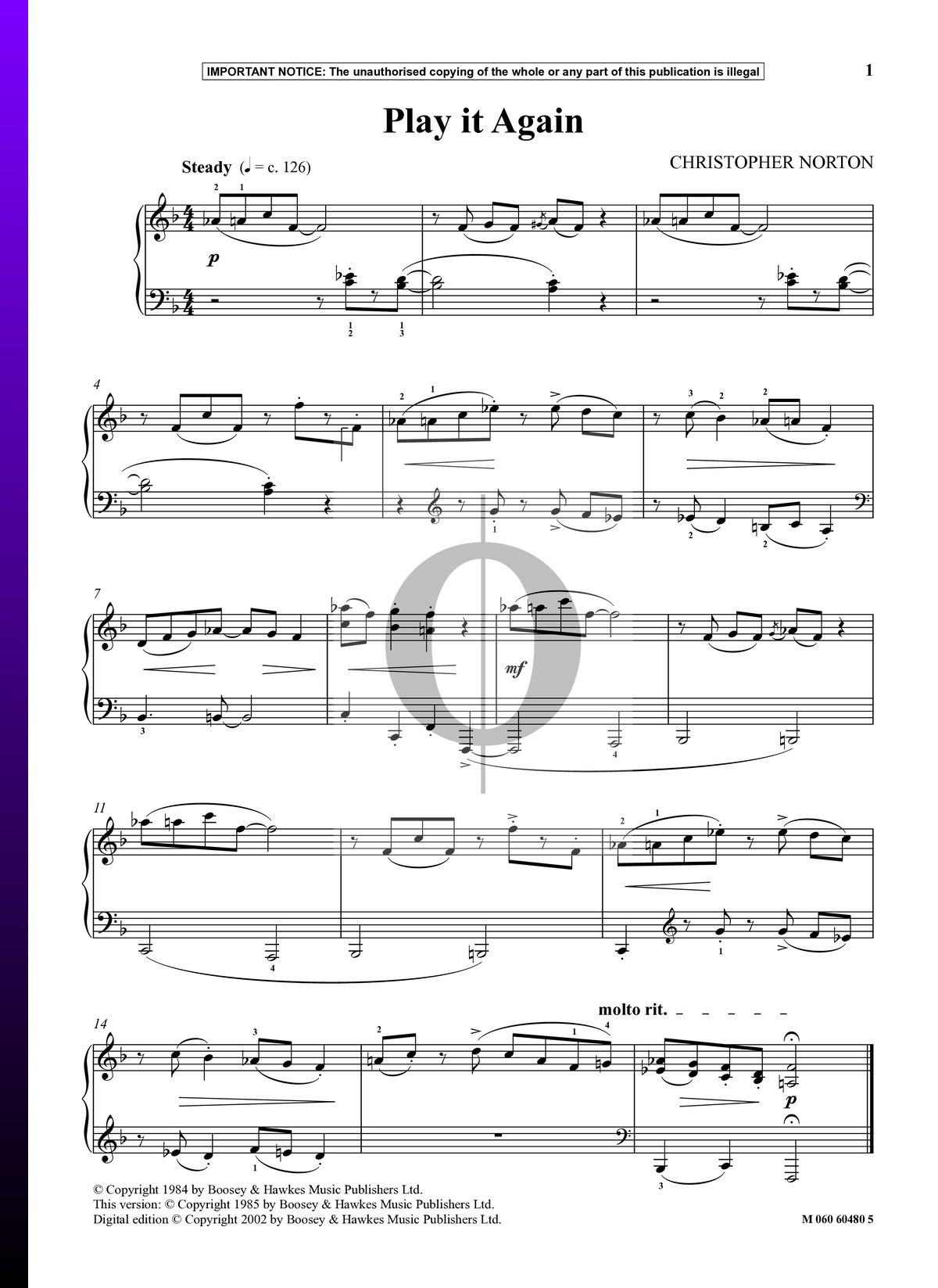 Play It Again (Christopher Norton) Piano Sheet Music - OKTAV